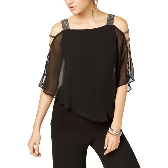 MSK | Tops | Msk Womens Black Embellished Cold Shoulder Blouse Top ...